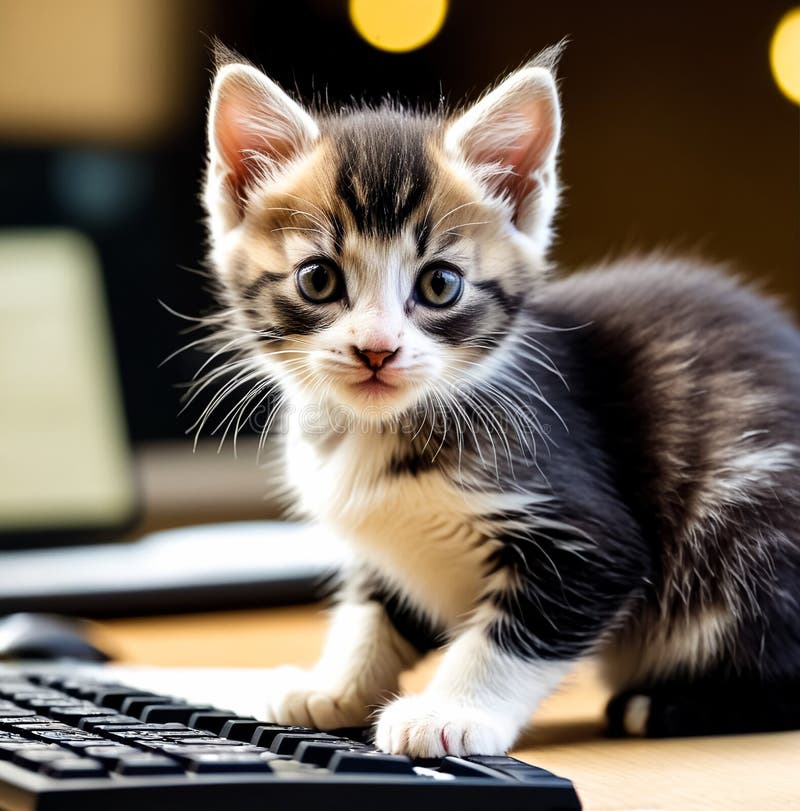 Cute Kitten Sitting on the Keyboard. Generative AI Stock Illustration ...