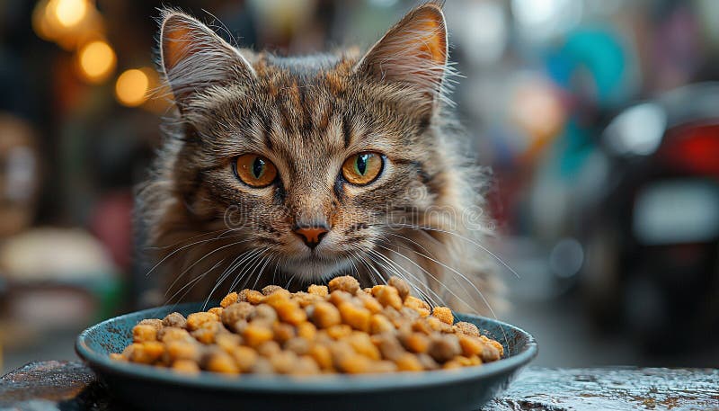 Cute Kitten Sitting on Table Eating Fresh Food Generated by AI Stock ...