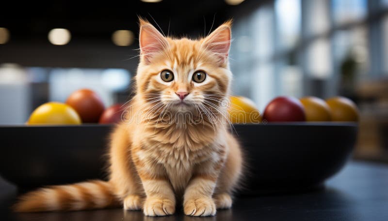 A Cute Kitten Sitting on a Table, Staring at Food Generated by AI Stock ...