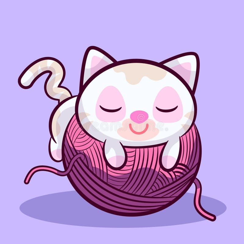 Cute Kitten, Sleeping on a Ball of Wool, Editable Vector, Vector, Cat ...