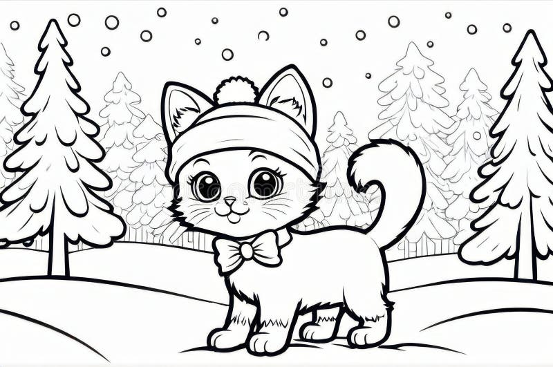 Cute Kitten in the Snow Coloring Sheet at 1-12-2024 Stock Illustration ...