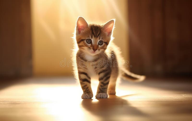 Cute Kitten in Warm Sunlight. Created by Generative Artificial ...