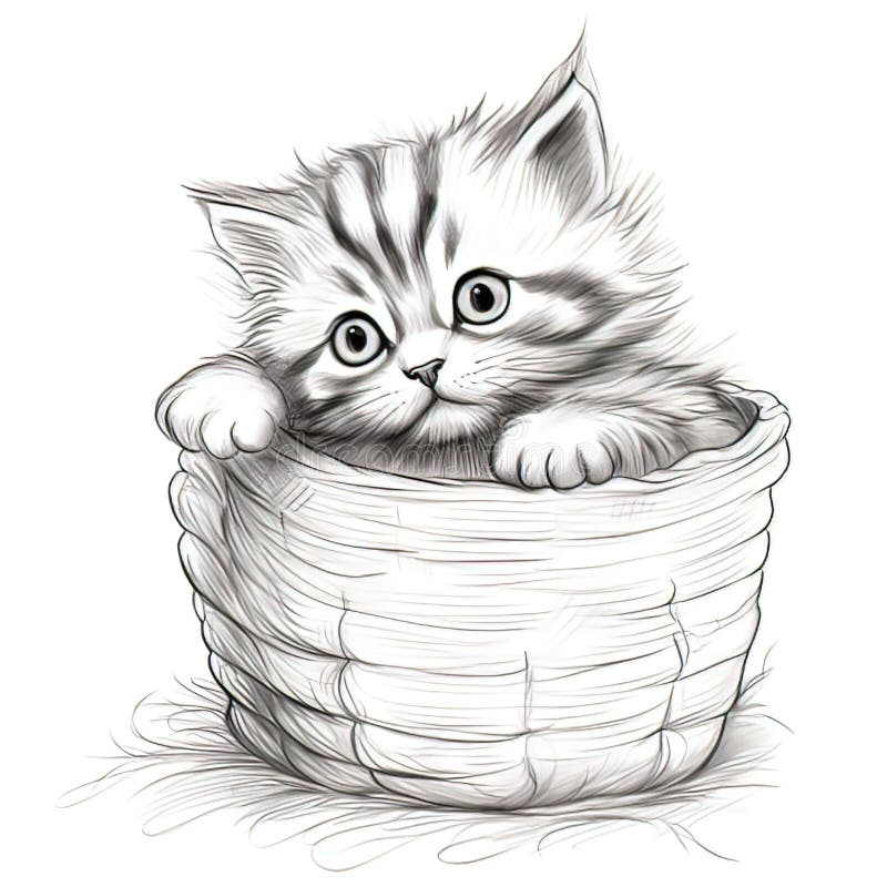 Cute Kitten, White Color, Black Lined on a White Backdround Stock ...