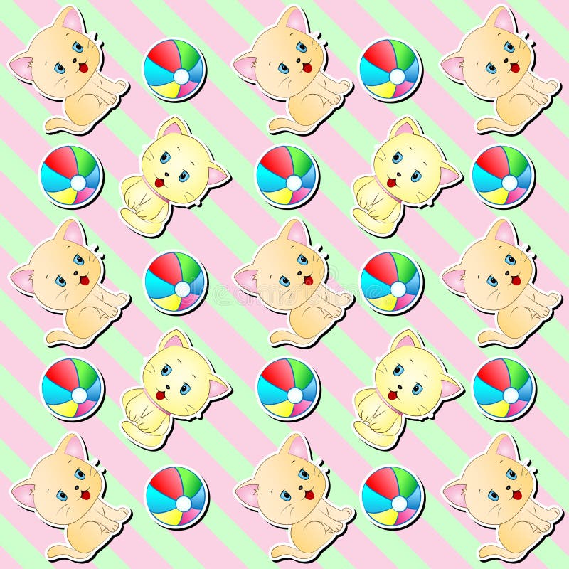 Cute Kittens Background Wallpaper Pattern Stock Vector - Illustration ...