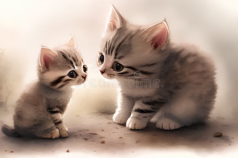 Cute Kittens. Charming Little Cats. Generative AI. Stock Illustration ...