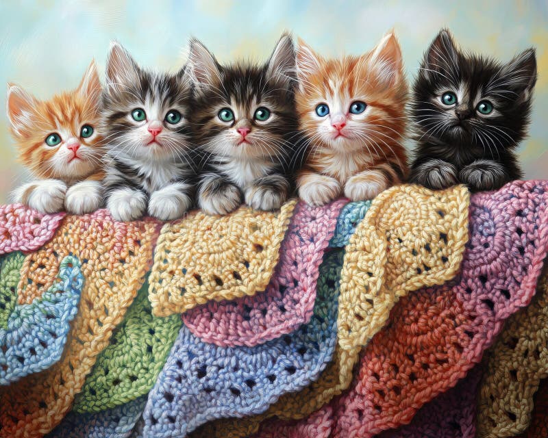 Cute Kittens Cuddling Colorful Blanket Stock Photos - Free & Royalty ...
