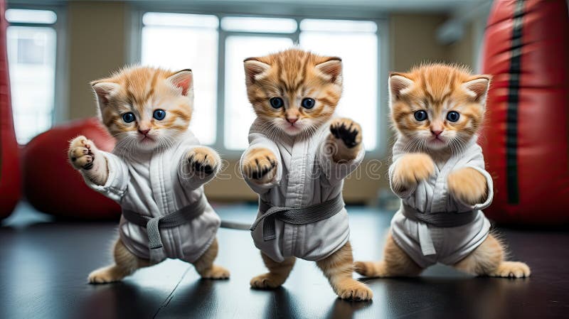 Cute Kittens Doing Karate in the Gym. Stock Photo - Image of closeup ...