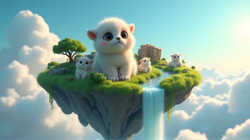 Cute Kittens on a Floating Island Stock Illustration - Illustration of ...