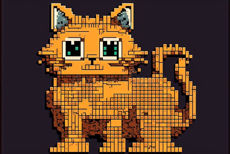 Big Pixel Retro Cpu Cat Illustration Generative Ai Stock Illustration ...