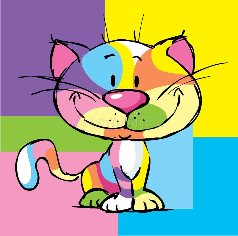 Cute Kitty Cartoon Colorful Cat Pop Art Design Frame - Vector Stock ...