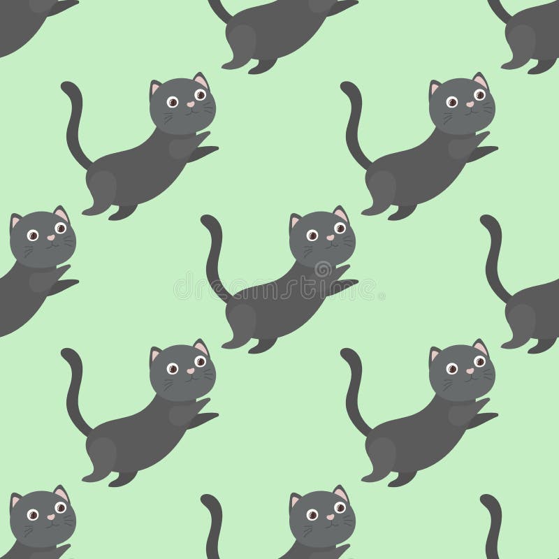 Seamless Cute Kitty Cartoon Pattern Stock Vector - Illustration of icon ...