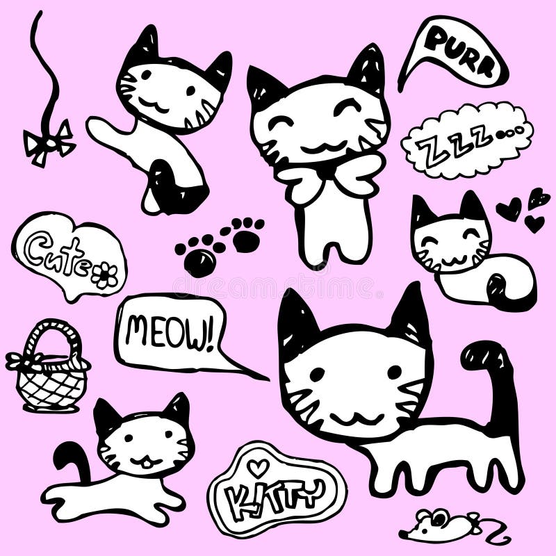 Cute kitty hand drawn set stock vector. Illustration of doodle - 27208926