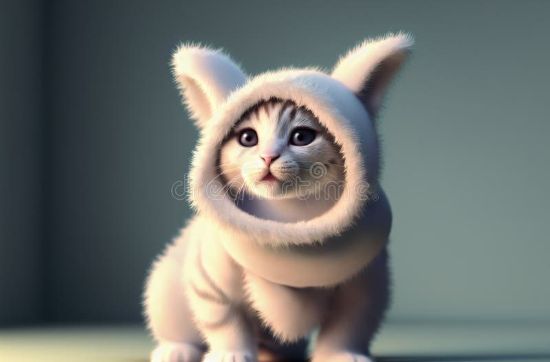 Cute Kitty in Hare Costume. Little Cat in Clothes. Generative AI. Stock ...