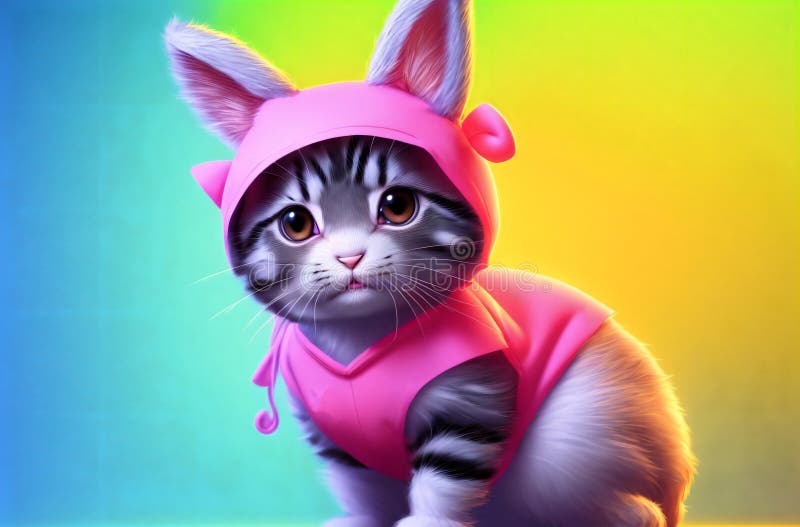 Cute Kitty in Hare Costume. Little Cat in Clothes. Generative AI. Stock ...