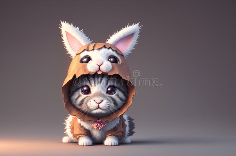 Cute Kitty in Hare Costume. Little Cat in Clothes. Generative AI. Stock ...