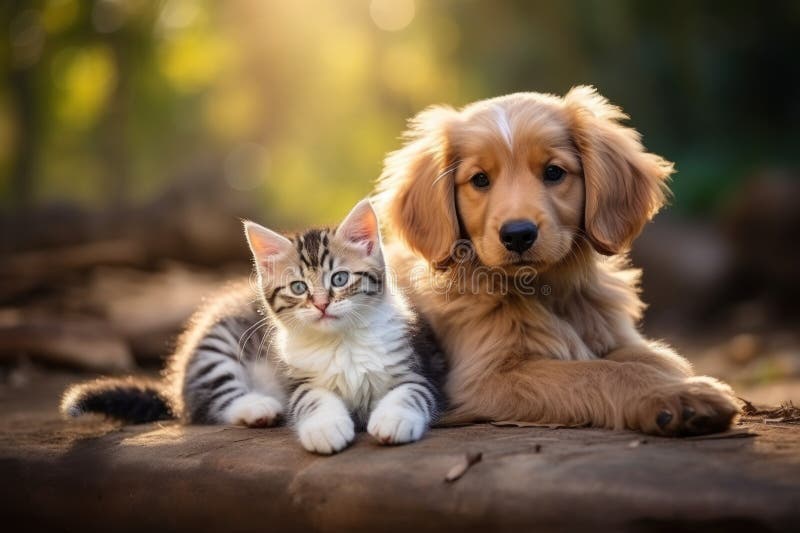 Cute Kitty and Puppy Cudgeling Together Isolated .generative AI Stock ...