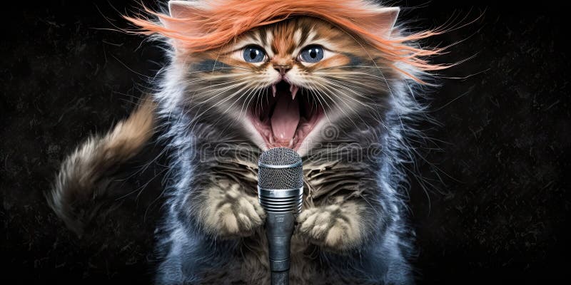 Cute Kitty Singing Glam Metal on Stage Stock Image - Image of furious ...