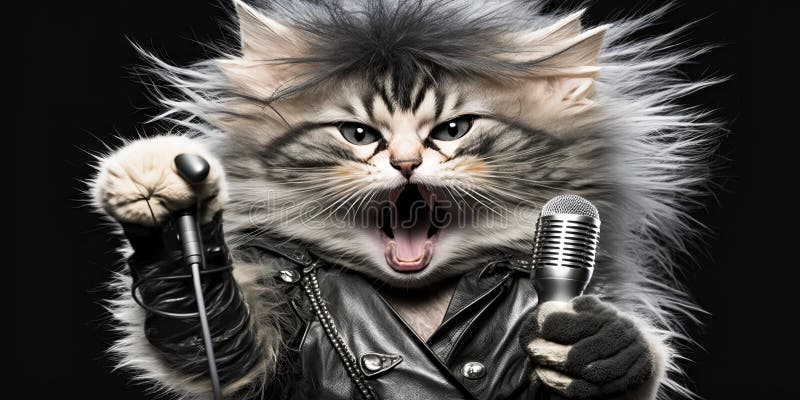 Cute Kitty Singing Glam Metal on Stage Stock Illustration ...