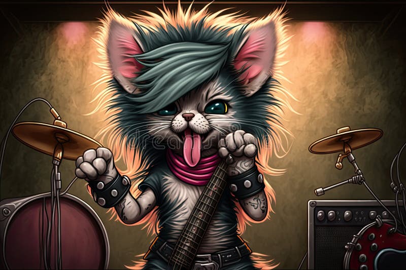 Cute Kitty Singing Glam Metal on Stage Stock Illustration ...