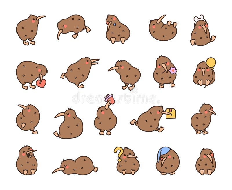 Cute Kiwi Bird. Friendly Cartoon Character Stock Vector - Illustration ...