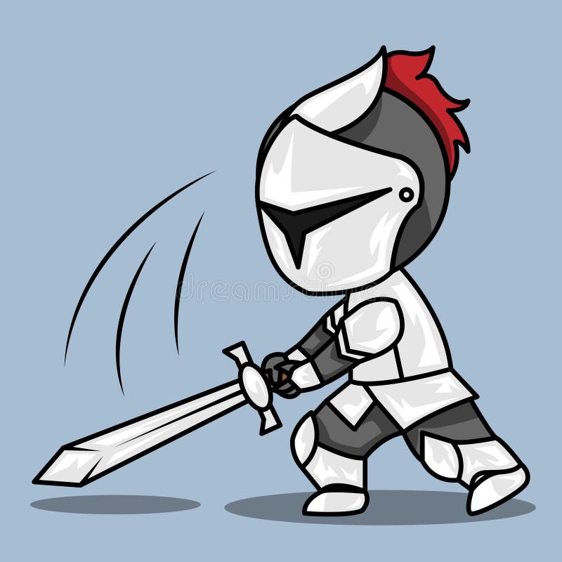 Cute Knight Swinging Sword, in Full Metal Armor Costume Stock Vector ...