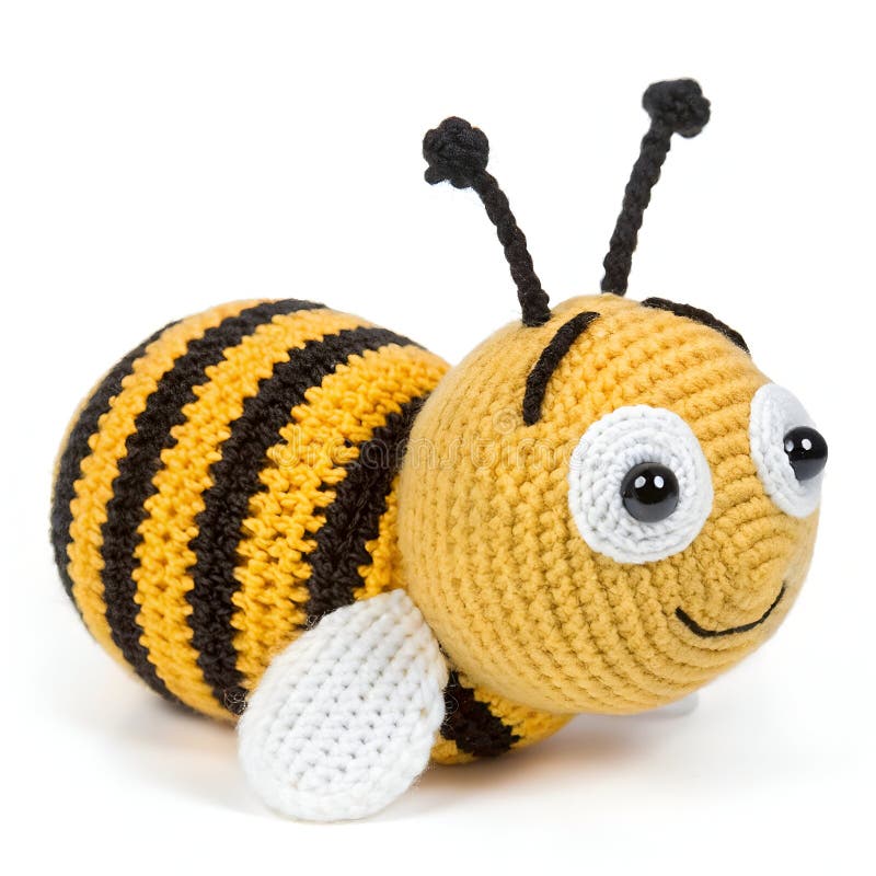 Cute Knitted Bee Made by Hand Isolated on White Background Stock ...