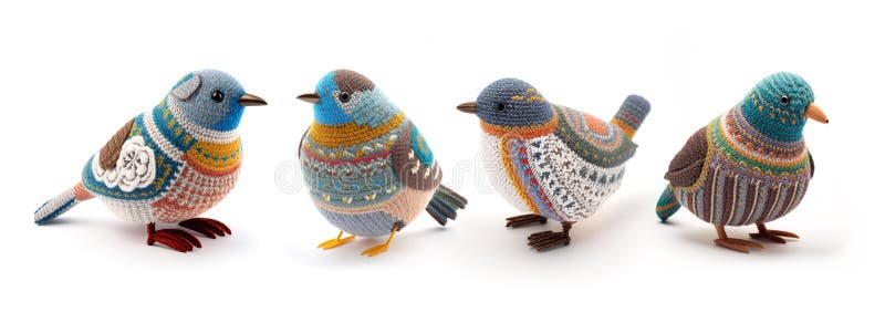 Cute Knitted Birds Set for Easter, AI Generative Stock Illustration ...