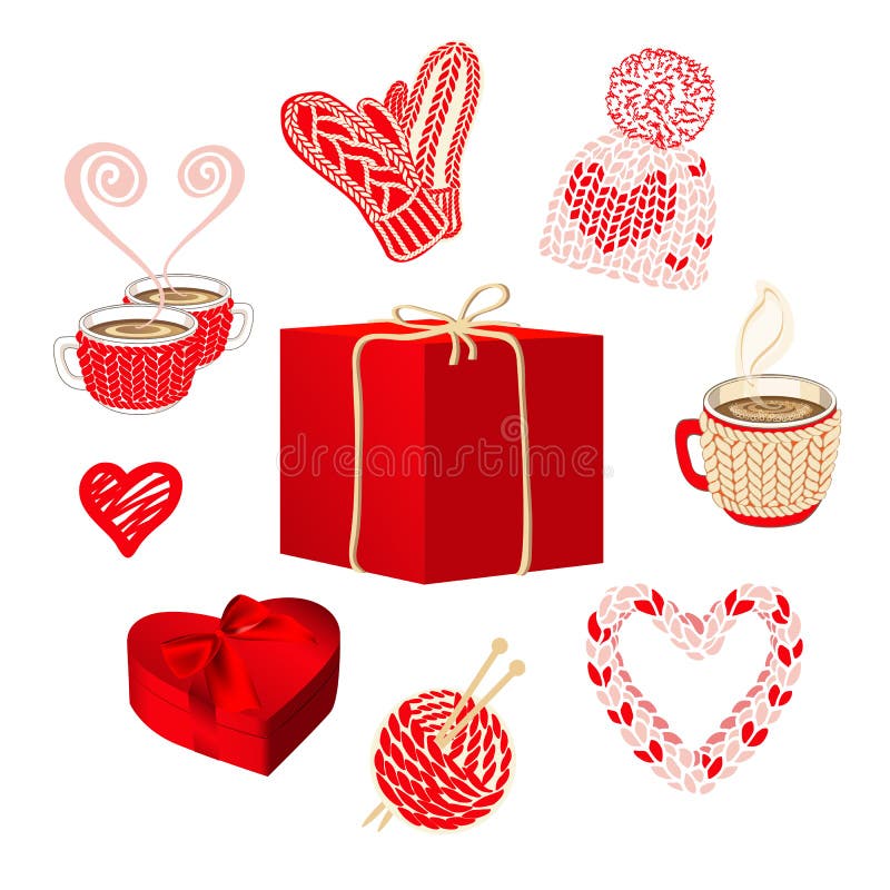 Cute Knitted Things and Gift Boxes Set for Valentines or Holidays Card ...