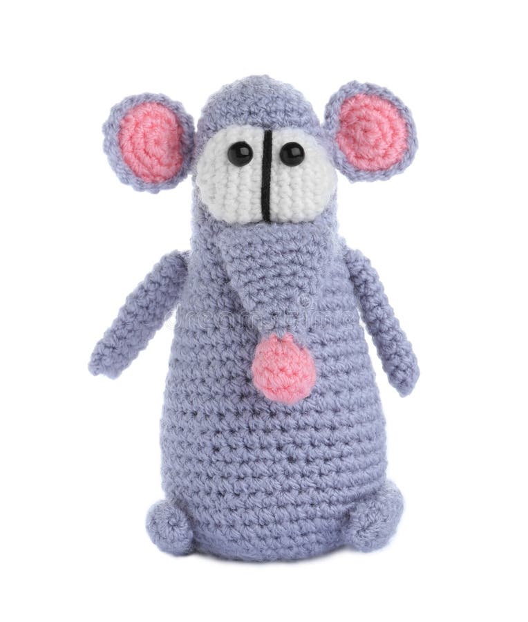 Cute Knitted Toy Mouse Isolated on White Stock Photo - Image of enjoy ...