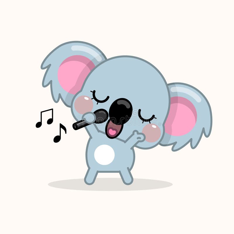 Cute Koala Bear Cartoon Character Singing with Microphone Happily ...