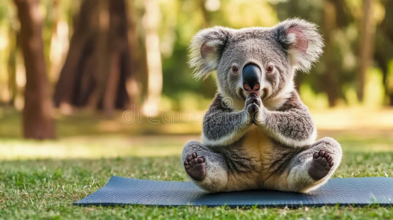 Cute Koala Bear Practicing Yoga in the Forest Stock Photo - Image of ...
