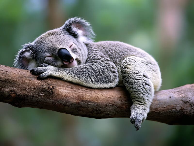 A Cute Koala Bear Sleeping on a Branch Stock Illustration - Illustration of realistic, resting ...