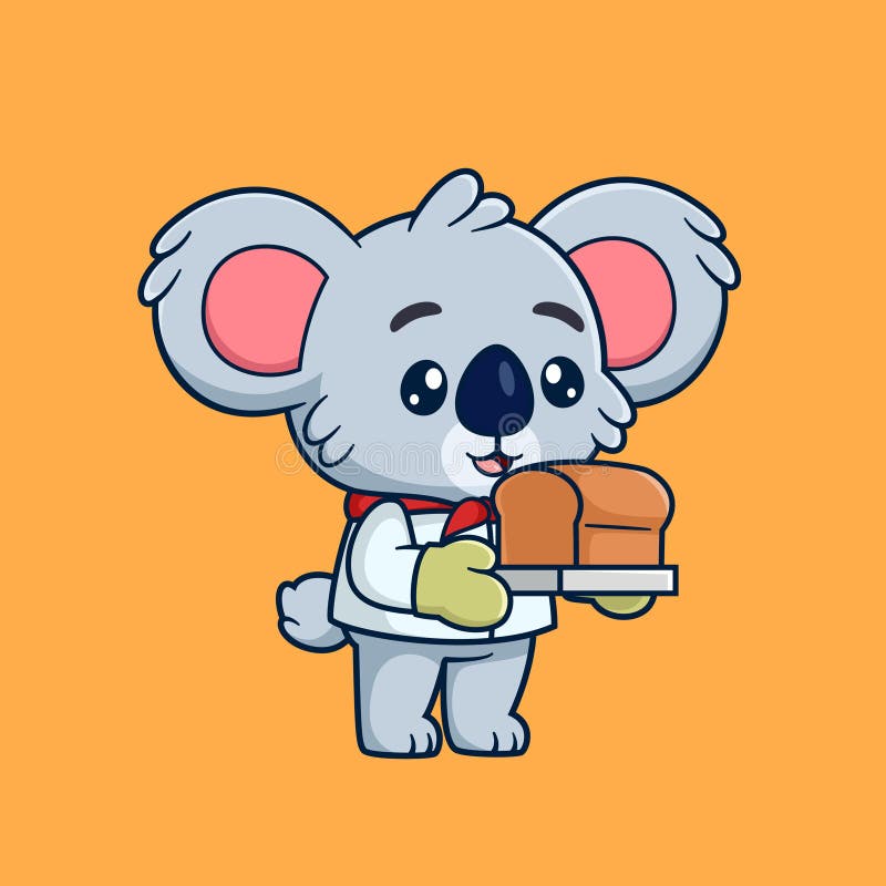 Cute Koala Chef Holding Bread Bakery Stock Vector - Illustration of ...