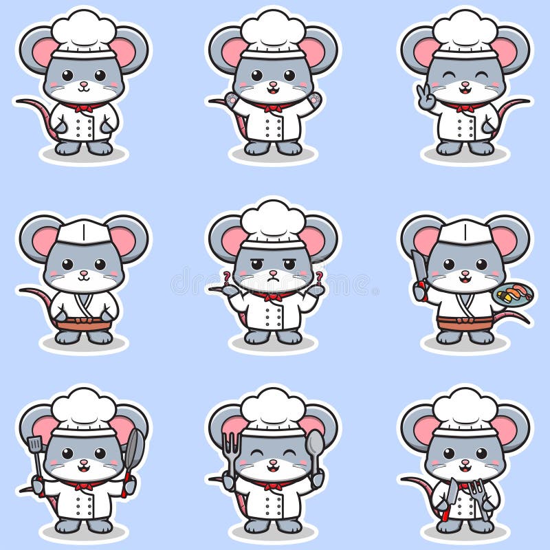 Vector Illustrations of Cute Mouse Chef Mascot Cartoon Character. Stock ...