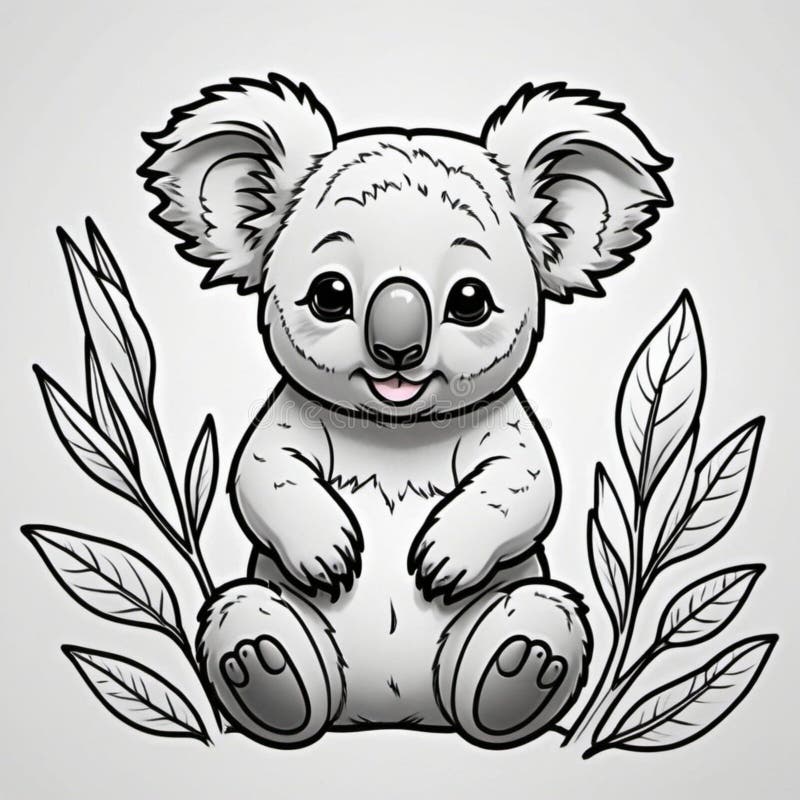 Cute Koala Coloring Book Drawing Animal, AI Generated Image Stock Image ...