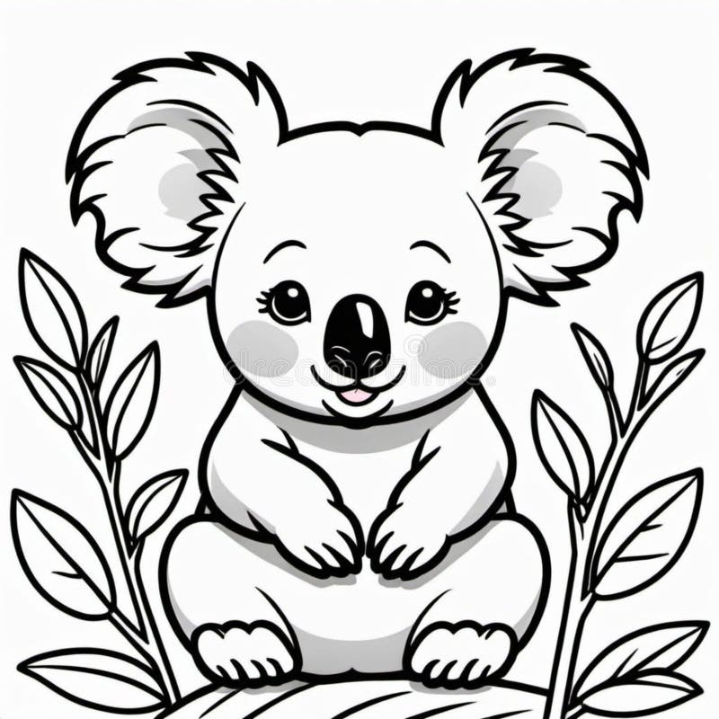 Cute Koala Coloring Book Coloring Page Drawing, AI Generated Image ...