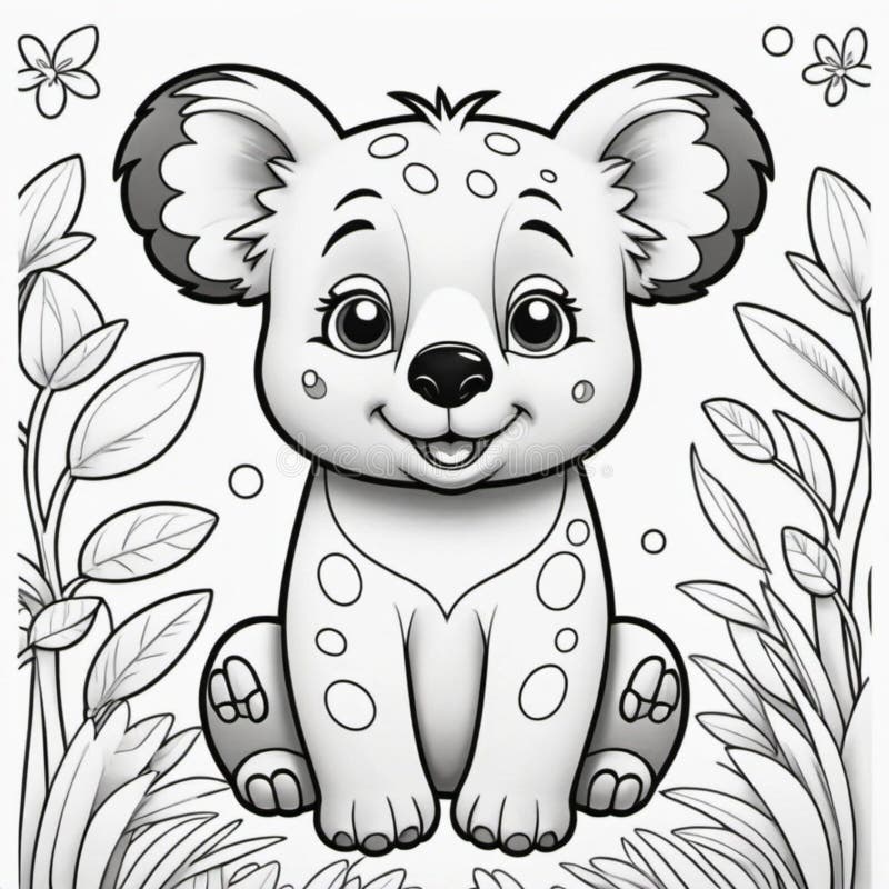 Cute Koala Coloring Book Coloring Page Drawing, AI Generated Image ...