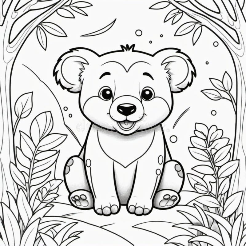 Cute Koala Coloring Book Coloring Page Drawing, AI Generated Image ...