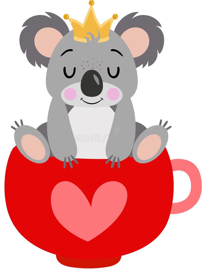 Cute Koala with Crown on Head Inside Love Cup Stock Vector ...