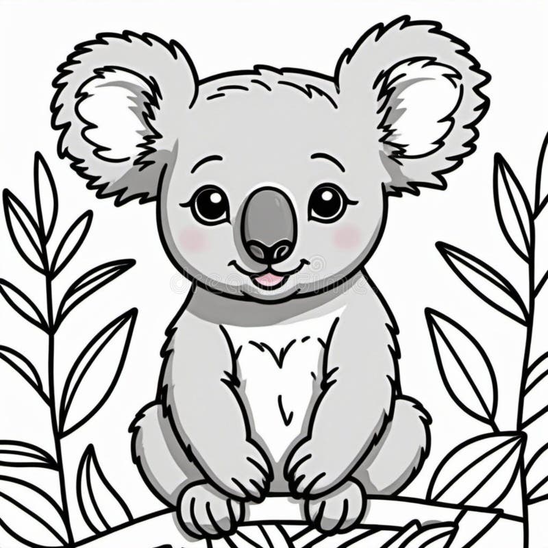 Cute Koala Drawing Leaves Animals Coloring Page, AI Generated Image ...