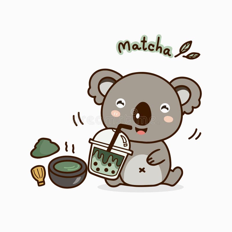 Cute Koala Drinking Macha Green Tea.Cute Cartoon Character Stock Vector - Illustration of bubble ...