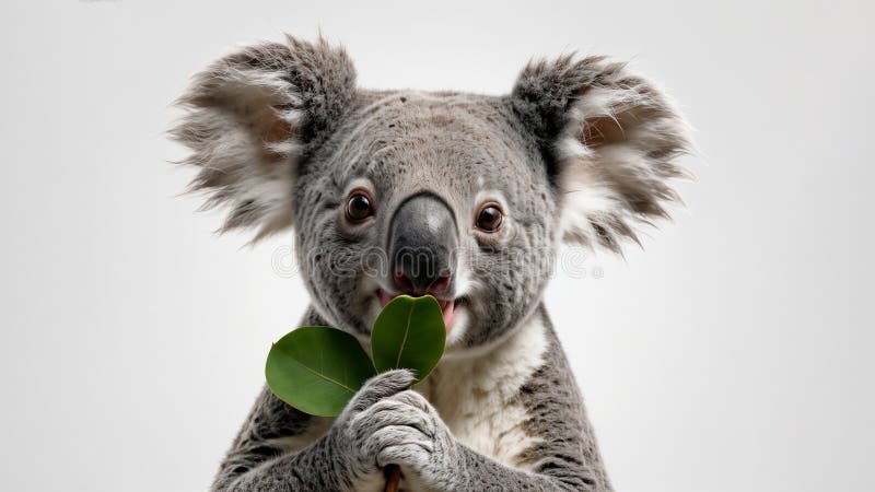 Cute Koala Eating Eucalyptus Leaf, Isolated White Background - Ai ...