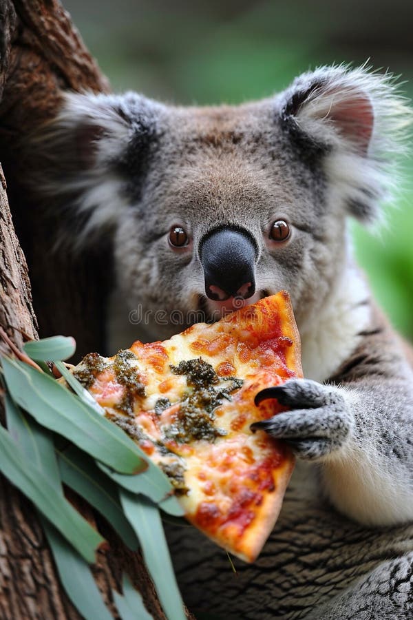 Cute Koala Eats Pizza on a Tree Stock Image - Image of ears, marsupial ...