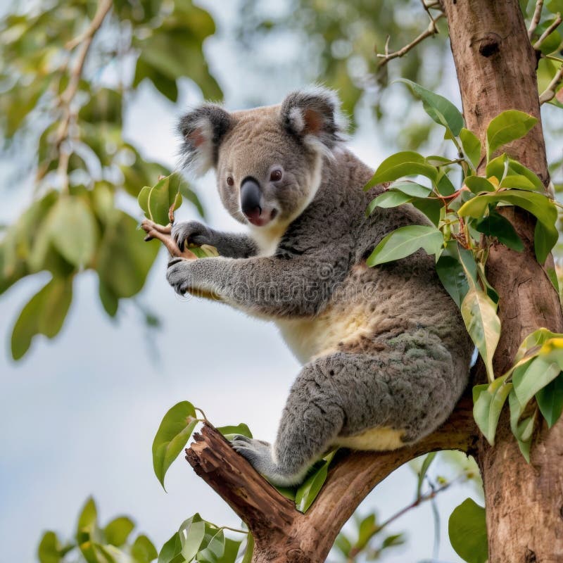 Cute Koala on Eucalyptus Tree. AI Generated Stock Illustration ...