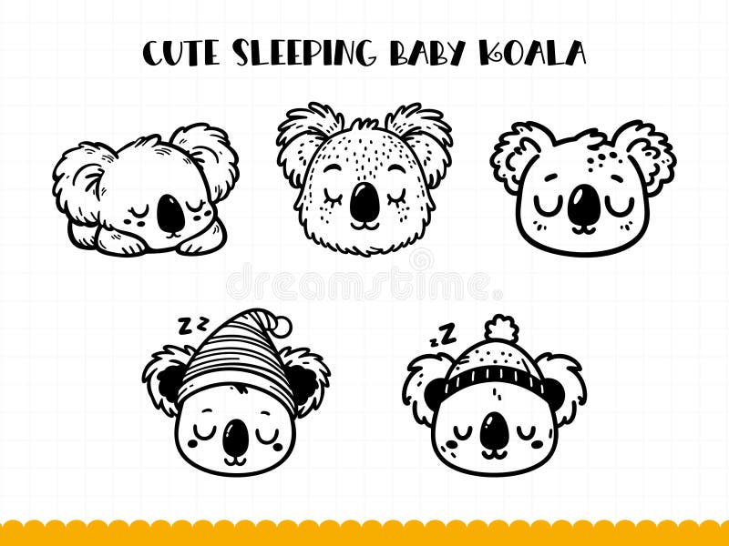 Cute Koala Face in Simple Doodle Style Set. Vector Illustration. Stock ...