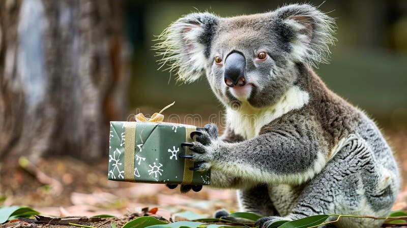 Cute Koala with Gift on His Birthday. AI Generative Stock Illustration ...