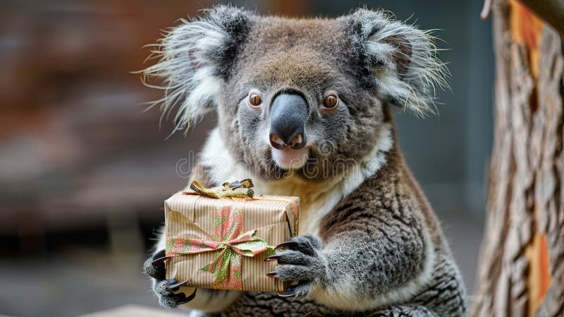 Cute Koala with Gift on His Birthday. AI Generative Stock Illustration ...