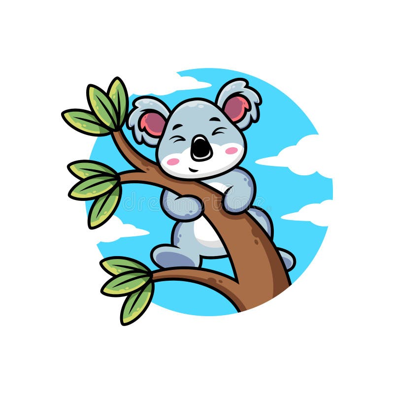 Cute Koala Hanging on Tree Cartoon Stock Illustration - Illustration of ...