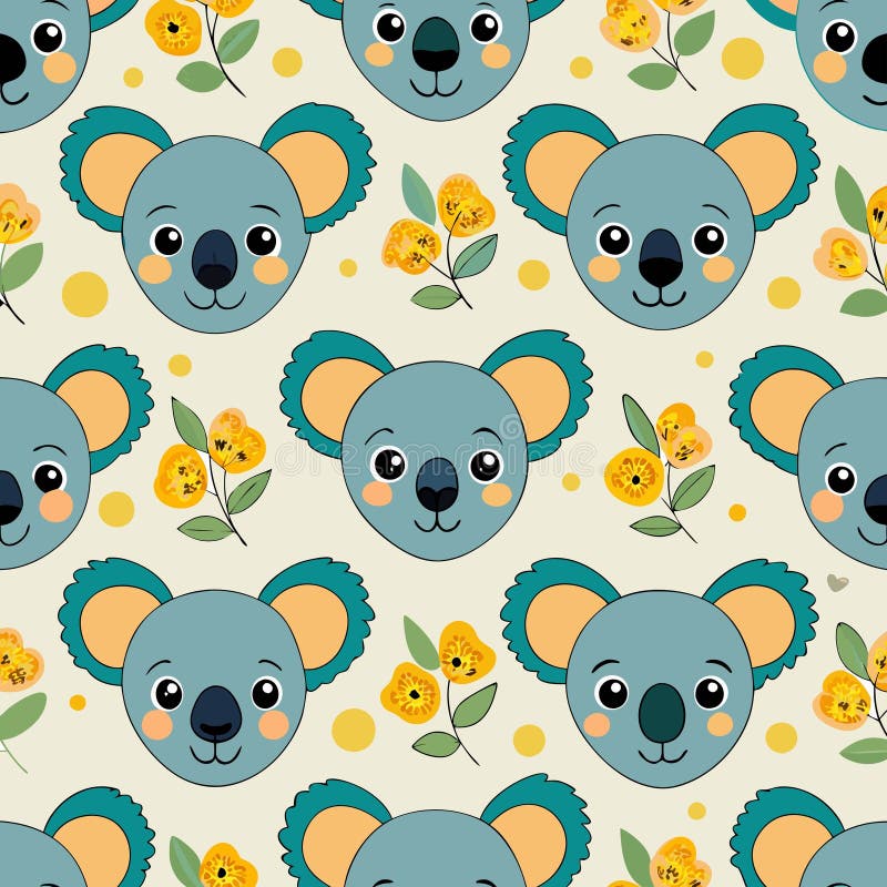 Cute Koala Head Seamless Patterns: Perfect for Baby Nursery. Ai Image ...
