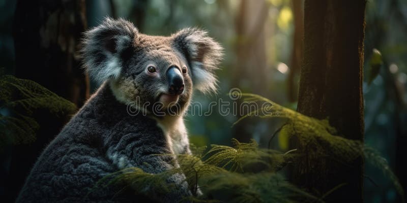 Cute Koala in the Jungle Forest Stock Photo - Image of wildlife, tree ...